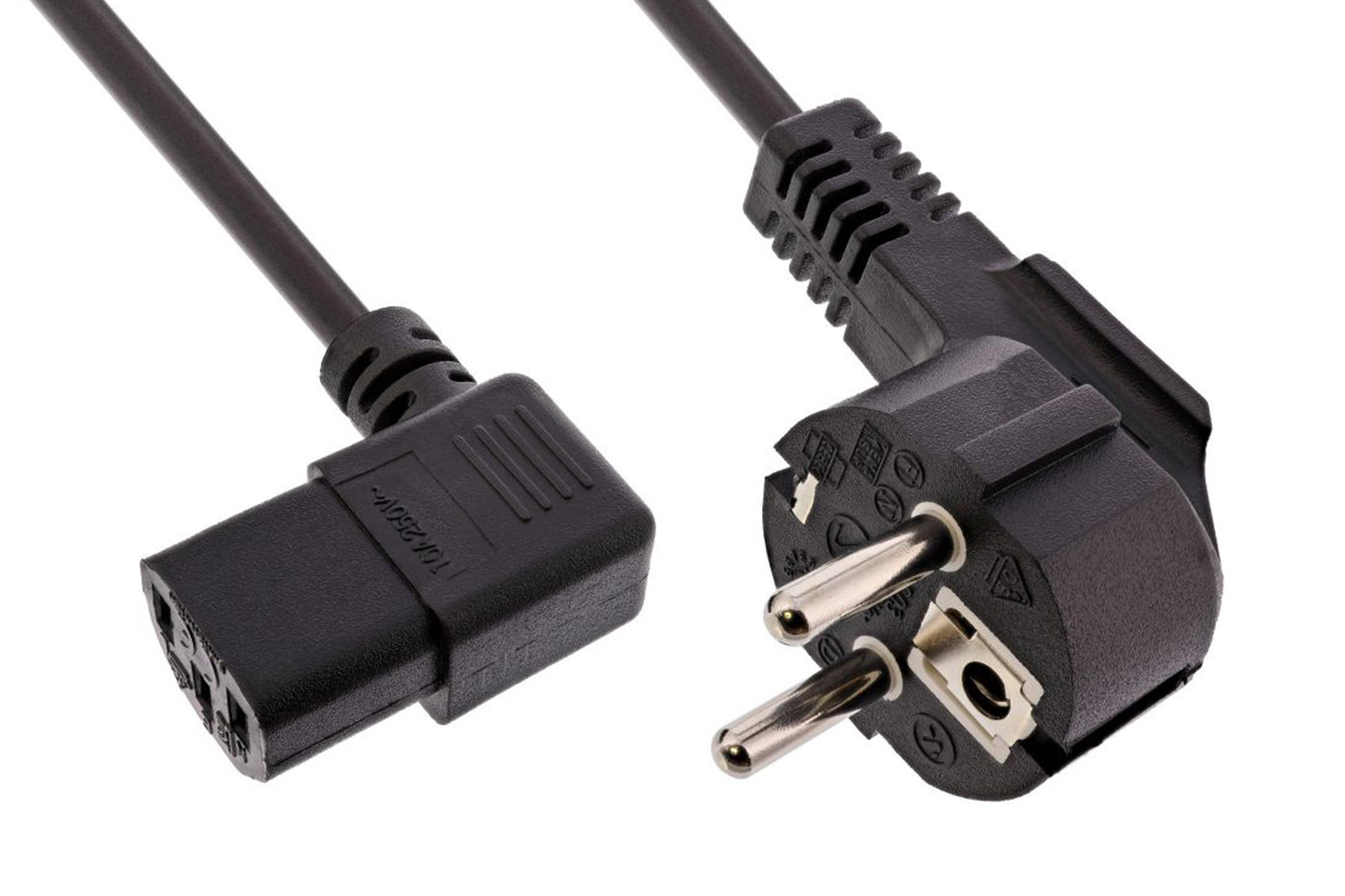 Kabel síťový, CEE 7/7(M) - IEC320 C13 lomený vlevo, 1m, černý | SECOMP a.s.